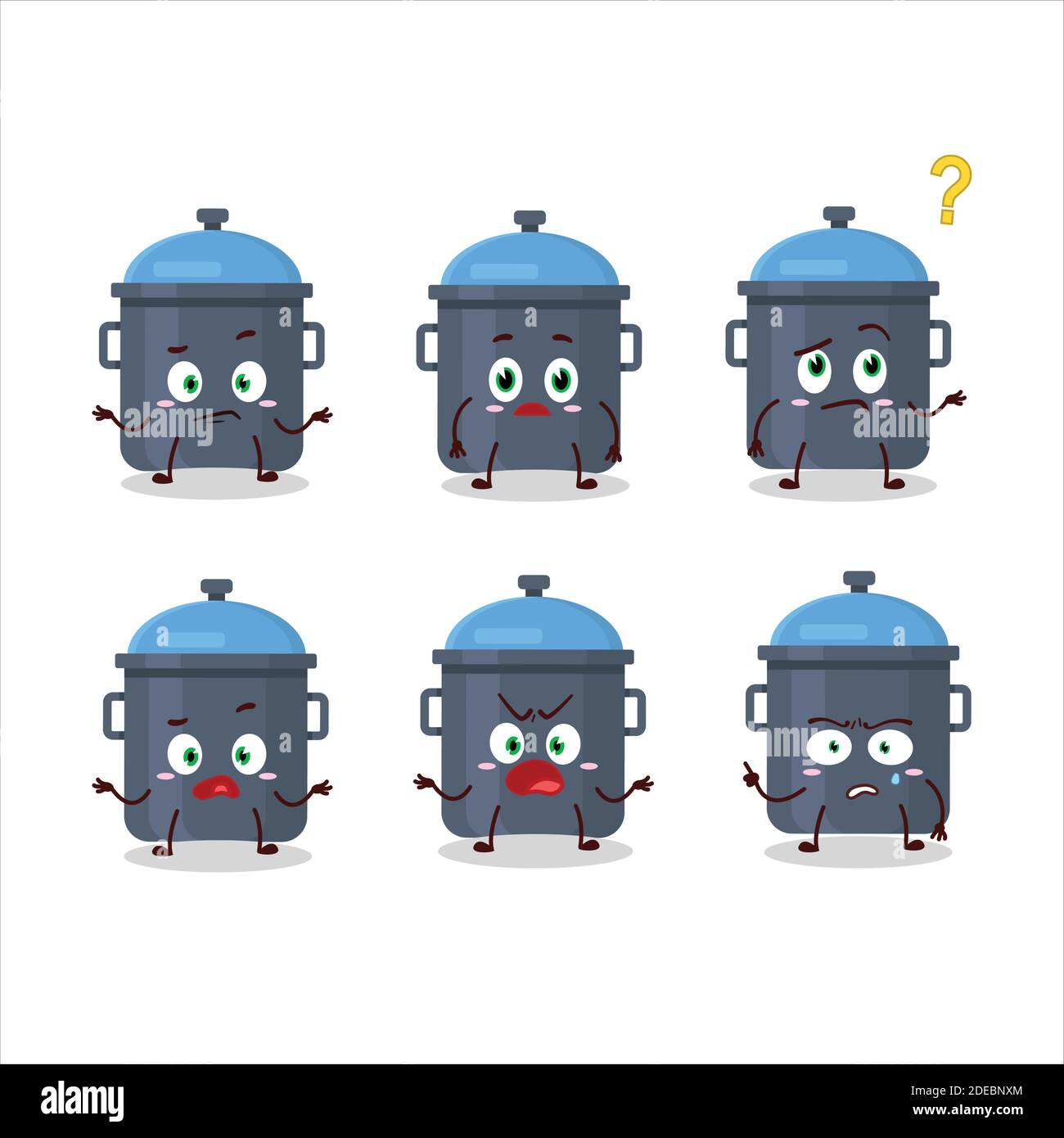 Cartoon character of blue kitchen pan with what expression. Vector ...