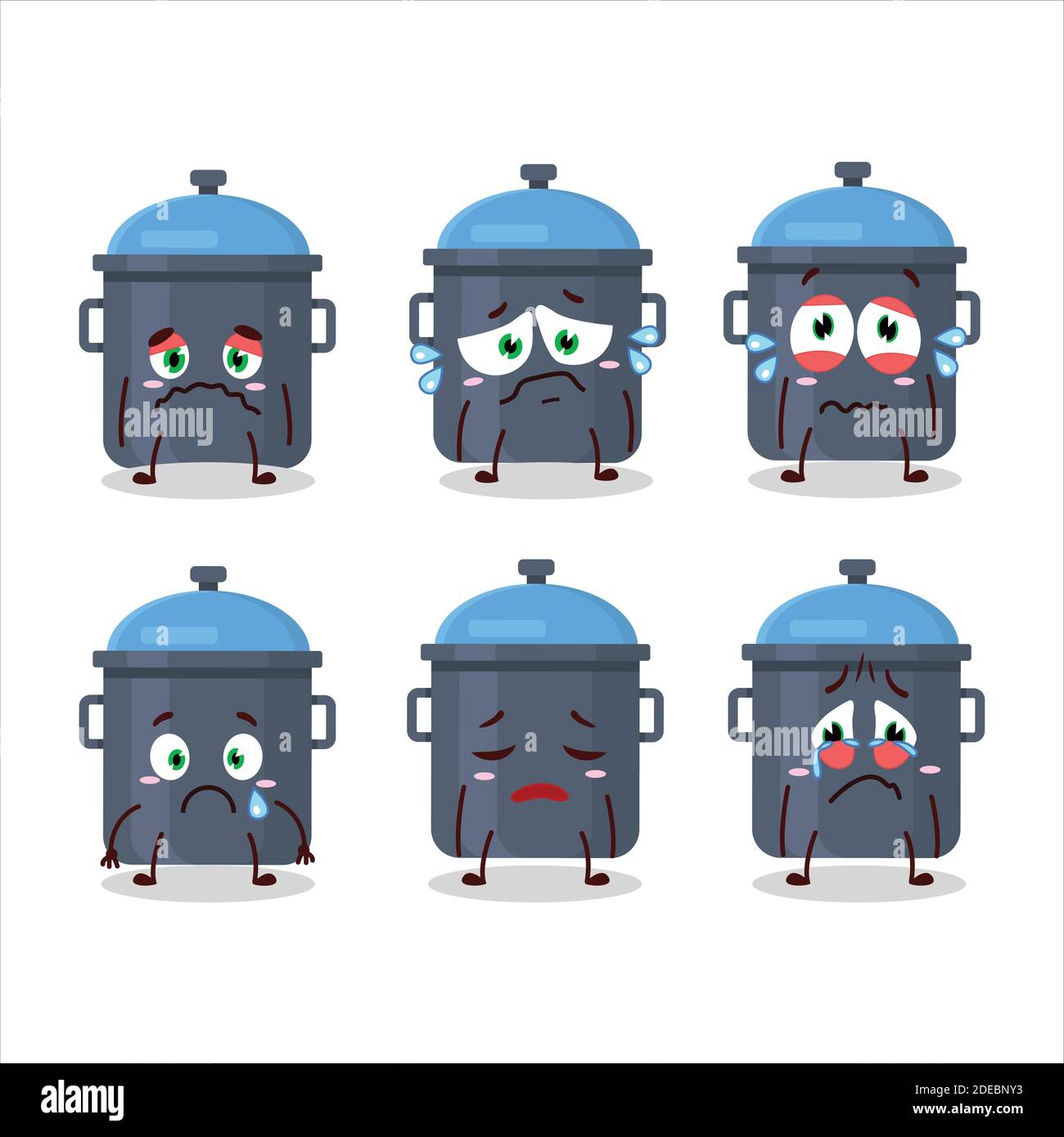Blue kitchen pan cartoon character with sad expression. Vector ...