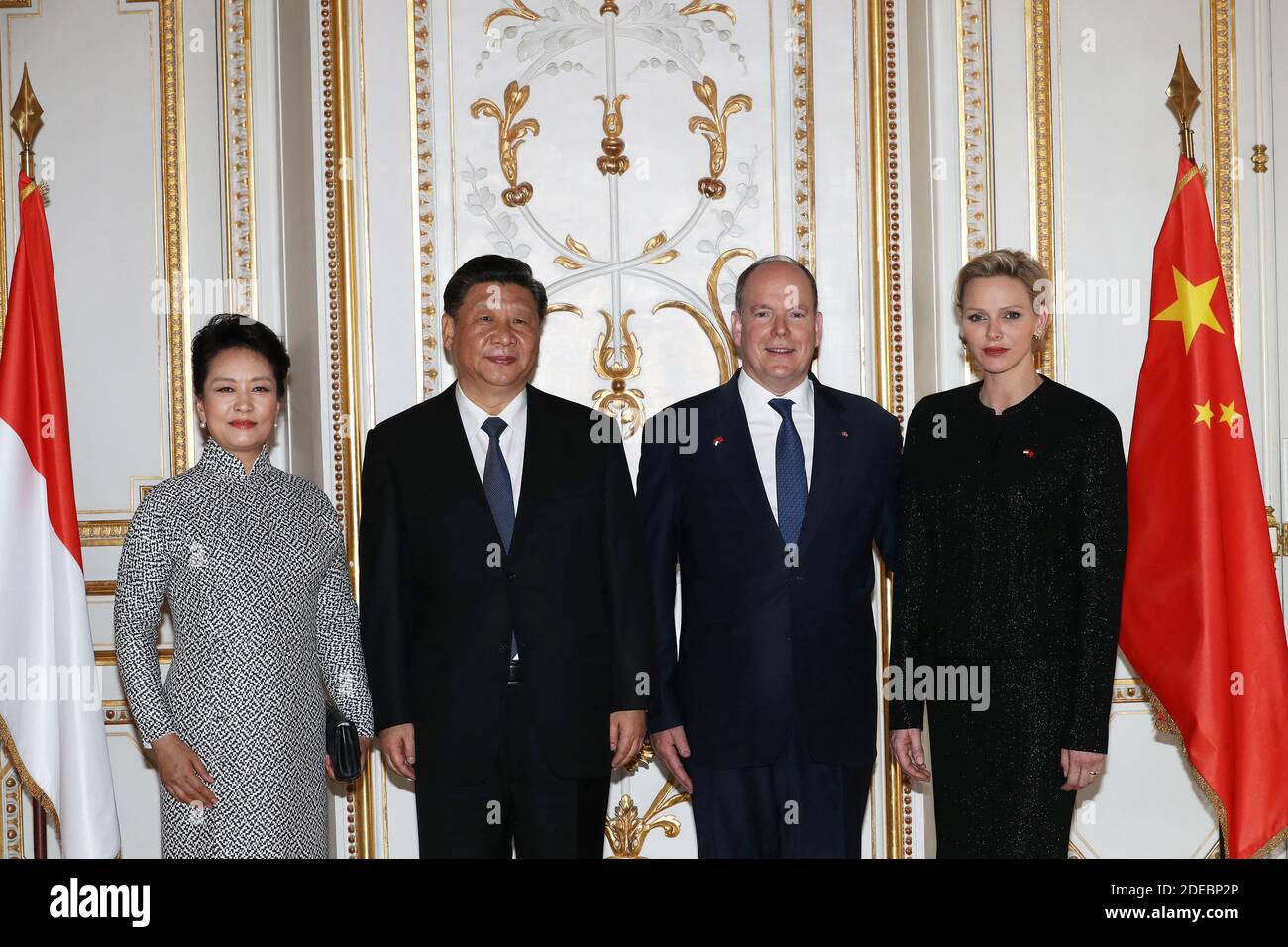 Prince Albert II of Monaco and his wife Princess Charlene pose for a ...