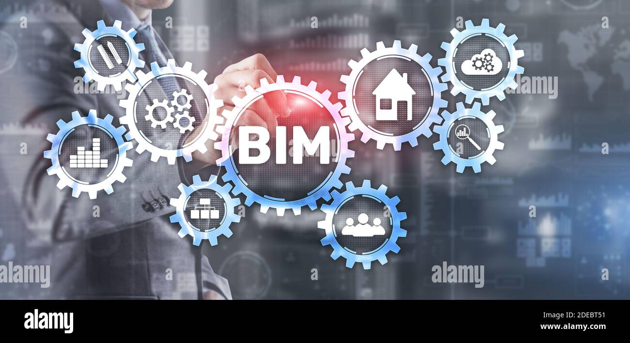 BIM Building Information modeling engineering software system. Mixed ...