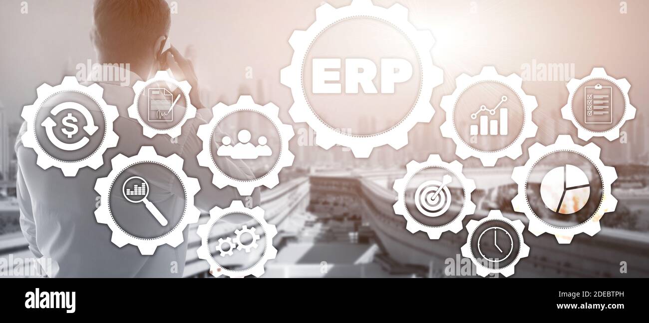 ERP system, Enterprise resource planning on blurred background ...