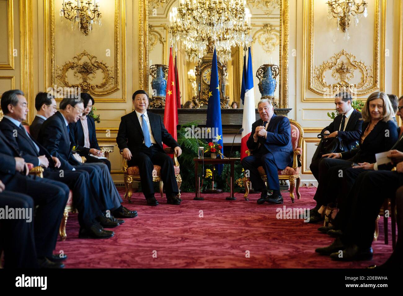 Chinese president Xi Jinping and French Senate president Gerard Larcher ...