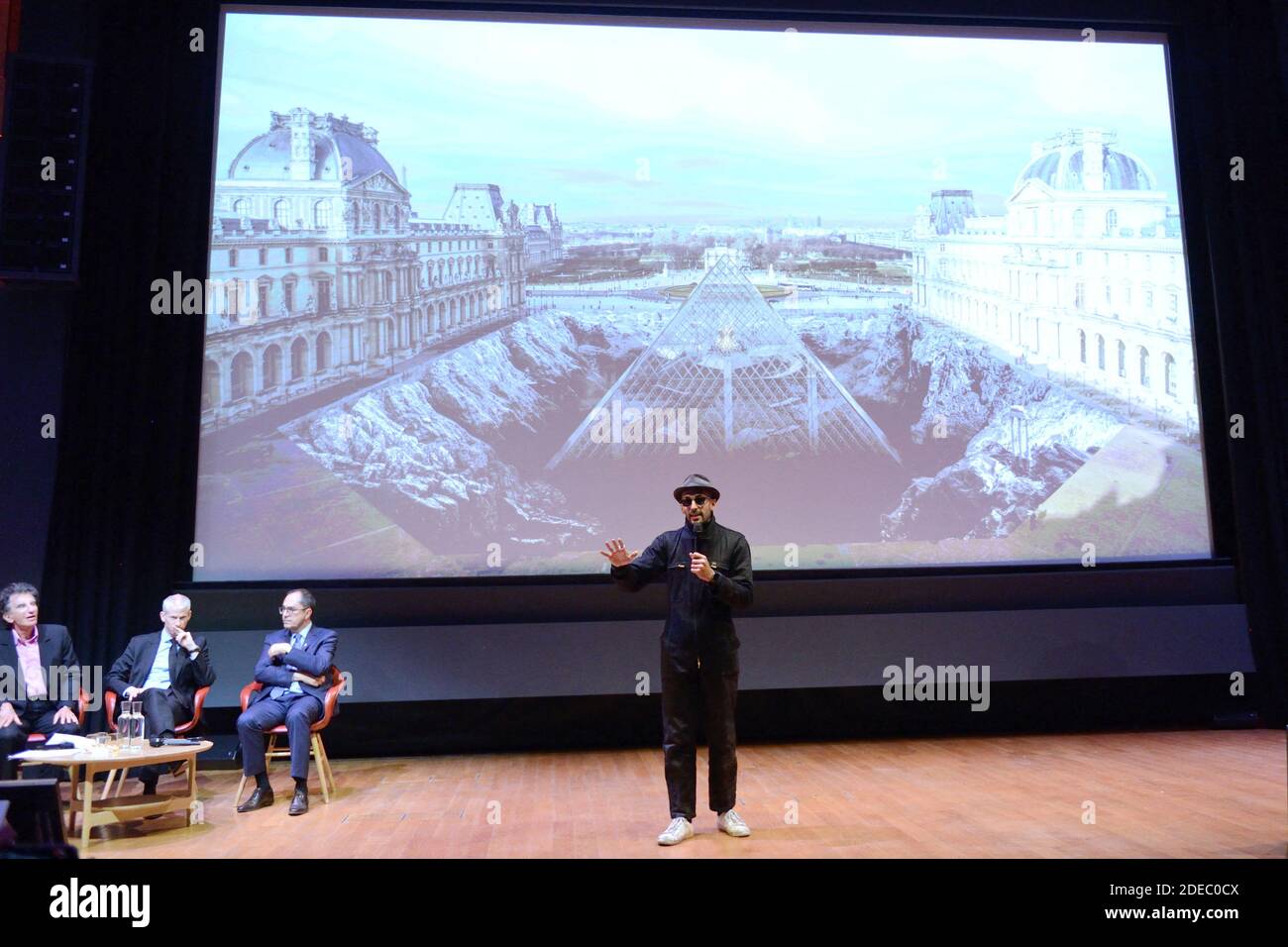 JR attending the 'JR au Louvre & Le Secret de la Grande Pyramide ...
