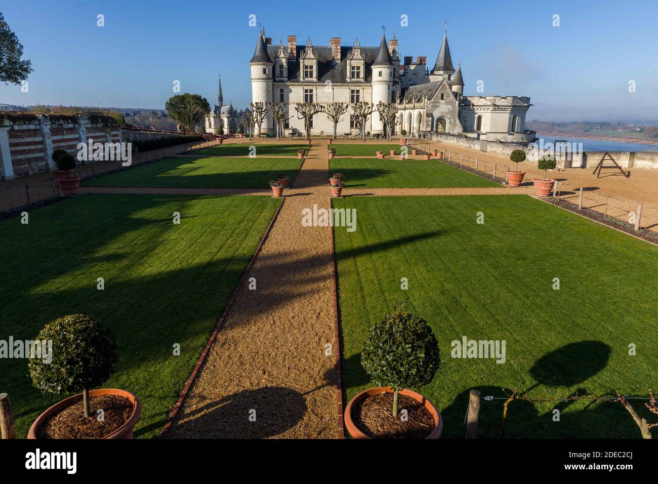 The castle of Amboise from the interior courtyard and the garden of ...