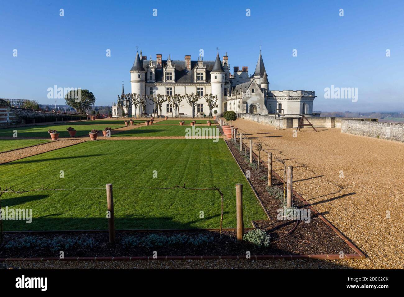 The castle of Amboise from the interior courtyard and the garden of ...