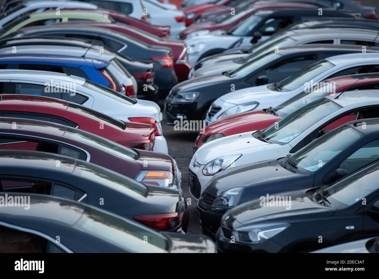 Parking lot auto cinema full of cars Stock Photo - Alamy
