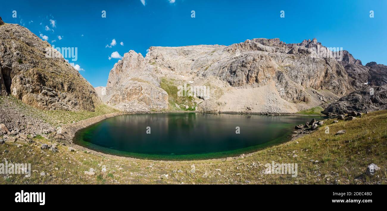 Panoramic view of mountain lake between Bolkar Mountain and Taurus ...