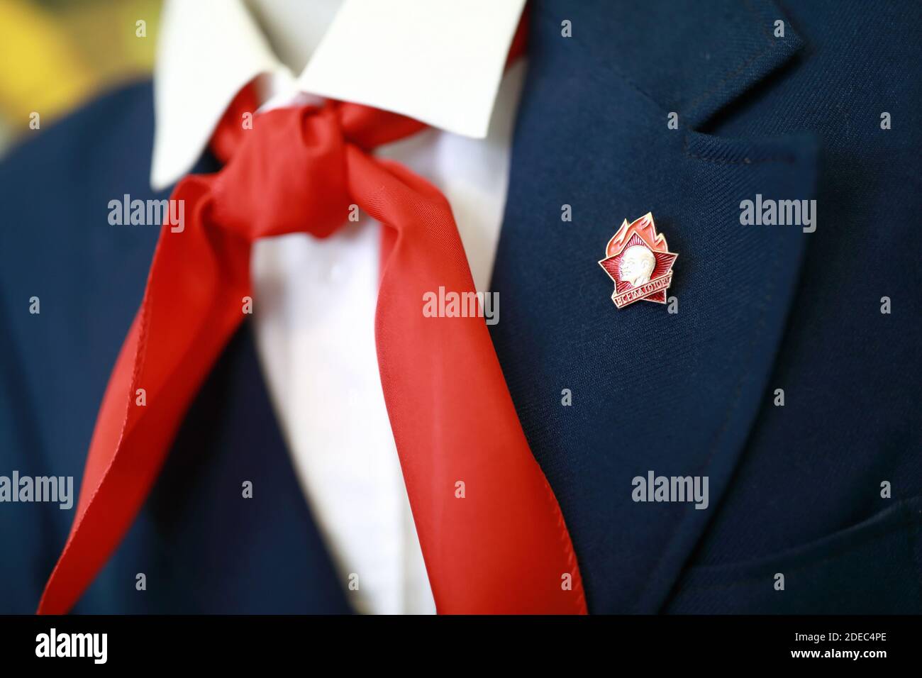 View of soviet pioneer tie and Komsomol icon Stock Photo - Alamy