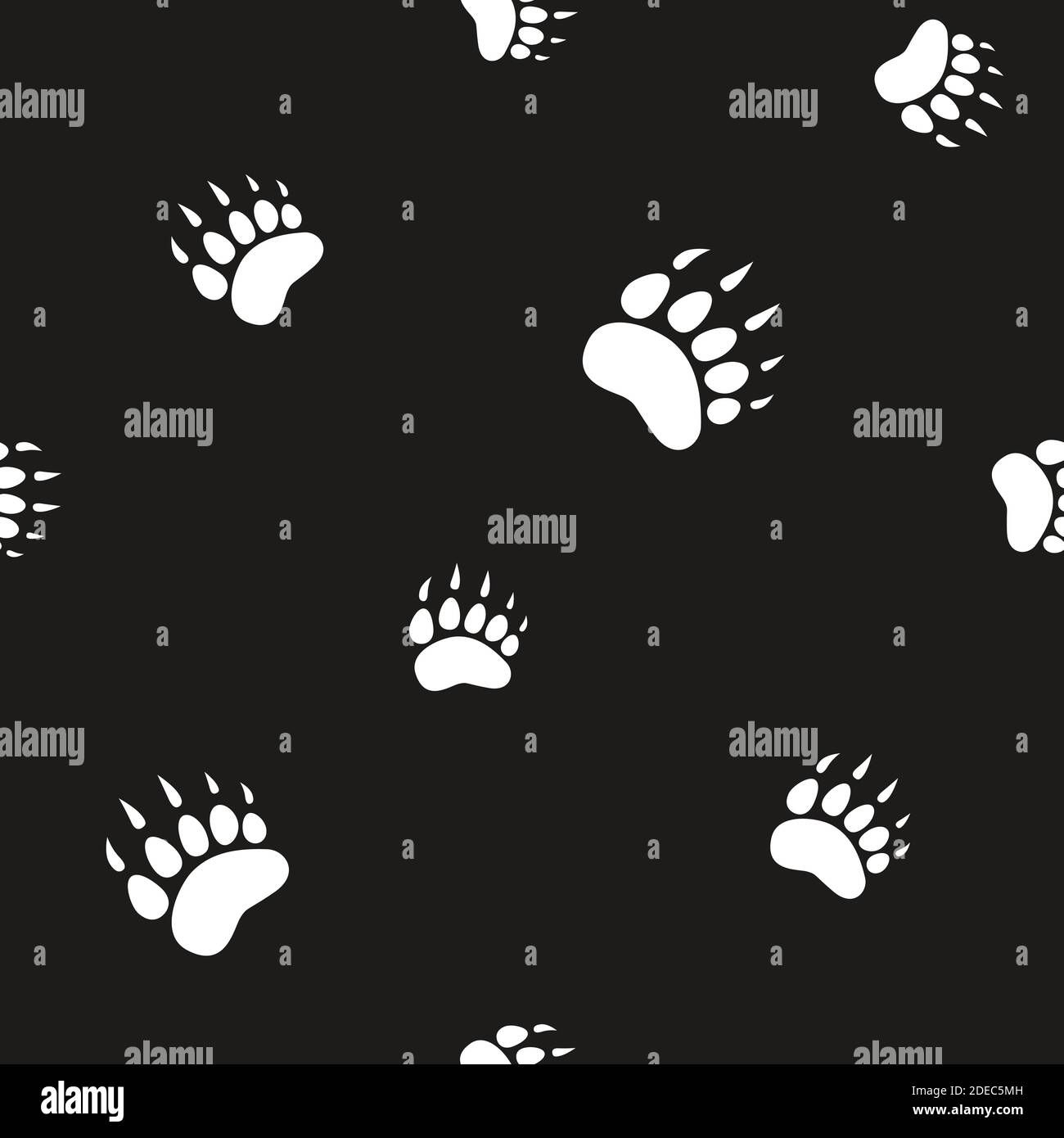 seamless pattern with white bear trace on black background. Vector flat ...