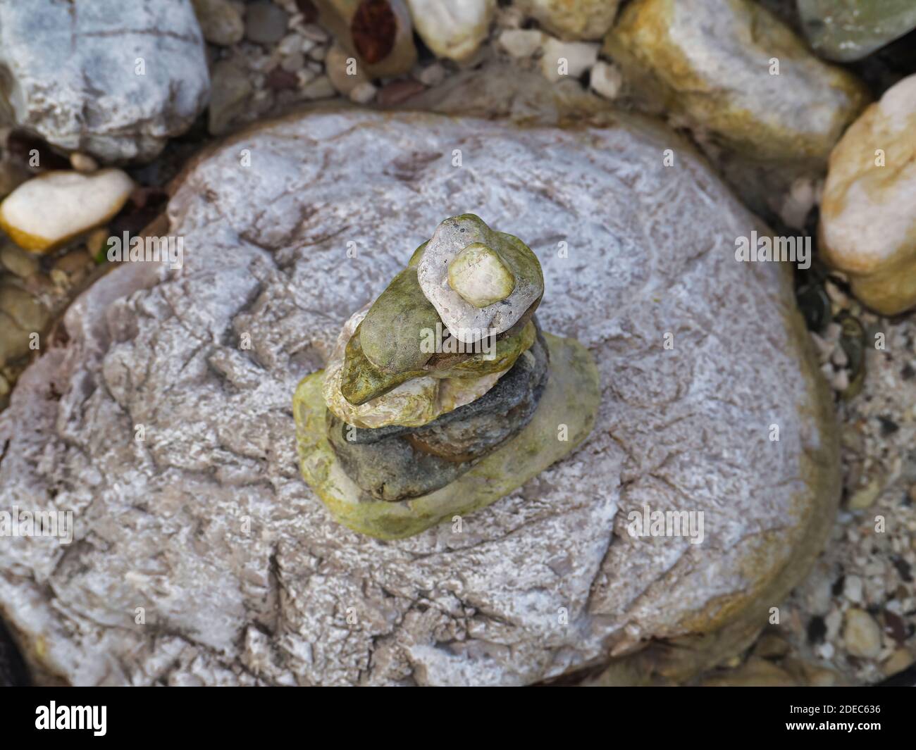 A top view of stacked stone tower Stock Photo - Alamy