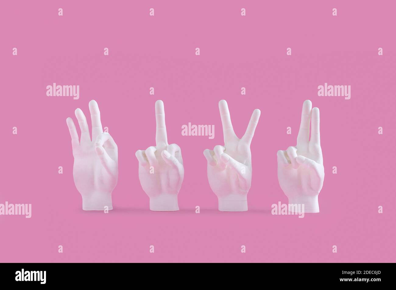 Human hand models showing different gestures isolated on a pastel pink ...