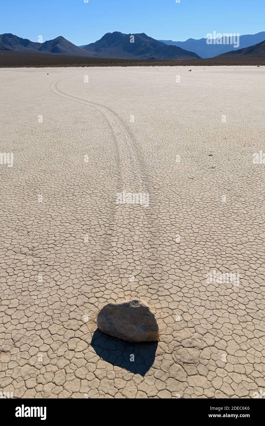The trail of a rock that moved across the Racetrack Playa in Death ...