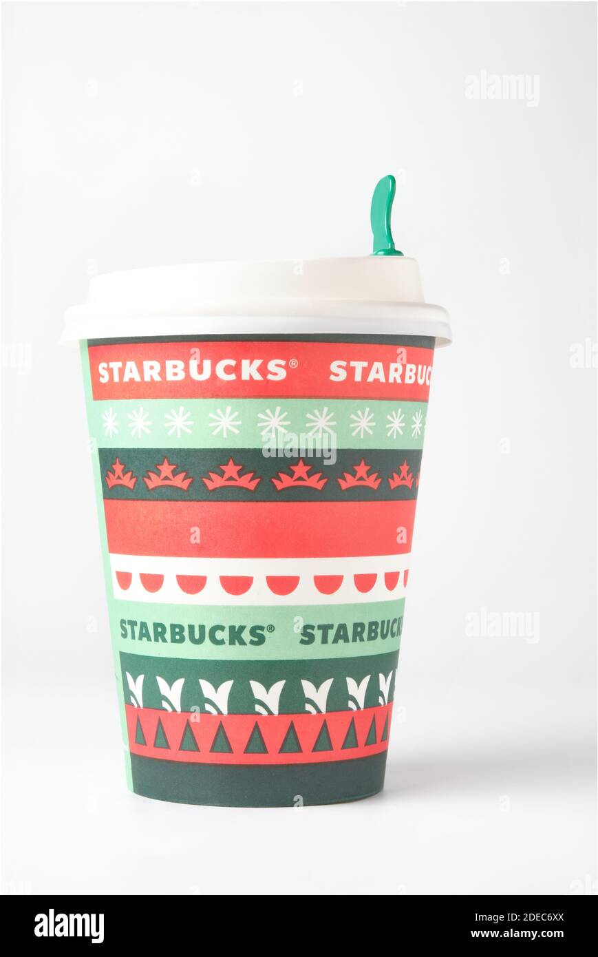 Starbucks Coffee festive New Year cardboard cup with cap isolated on ...