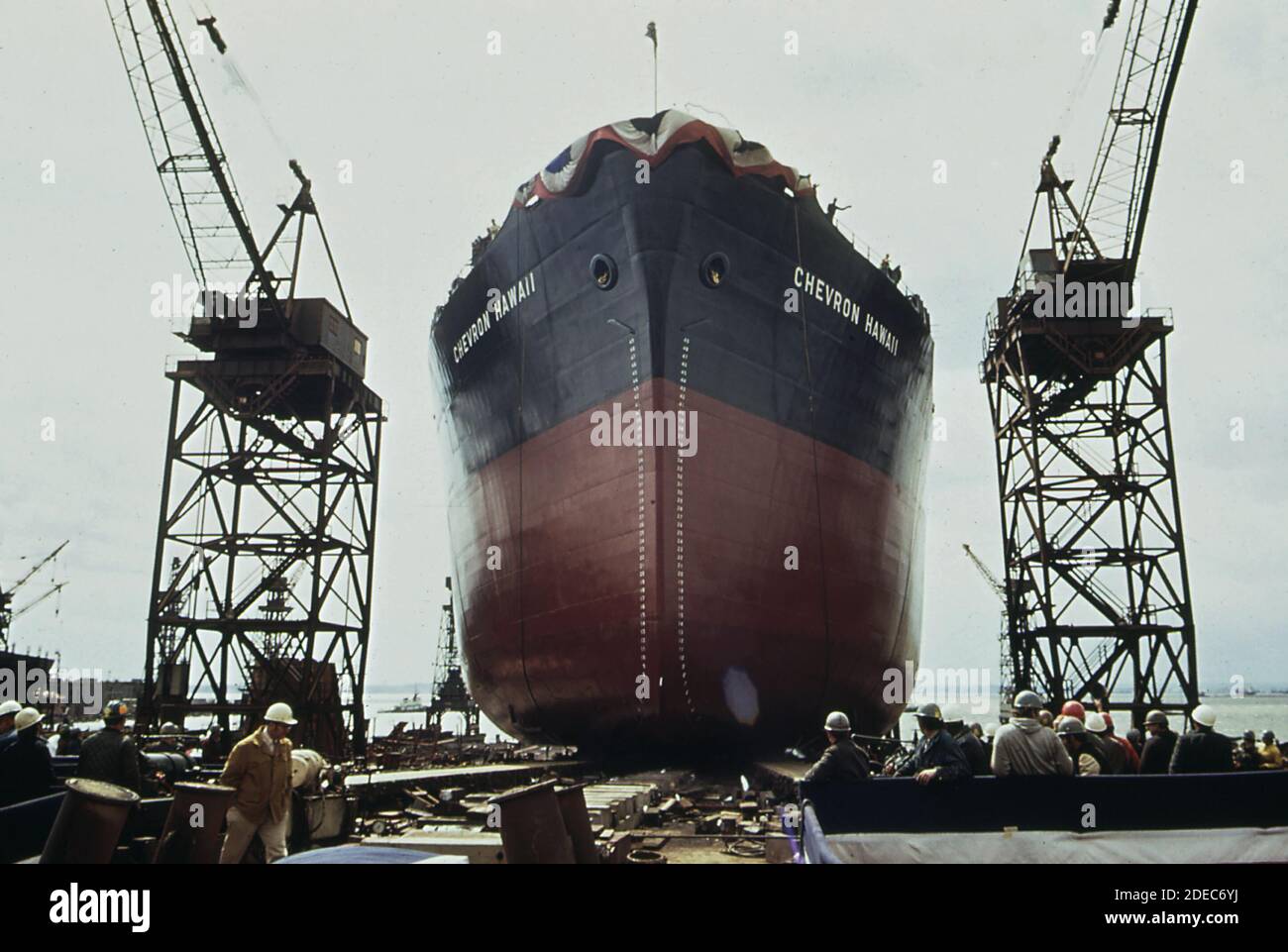 """Chevron Hawaii"" is launched from Sparrow's Point shipyard ca. 1973 ...