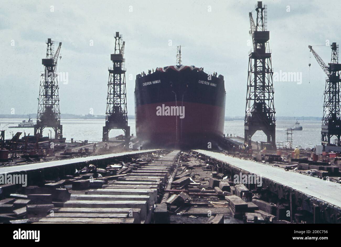 "The launching of the new tanker; ""Chevron Hawaii"" from the Sparrow's ...