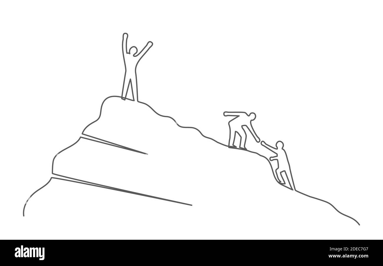 Group of people on the mountaintop One line drawing Business, teamwork ...