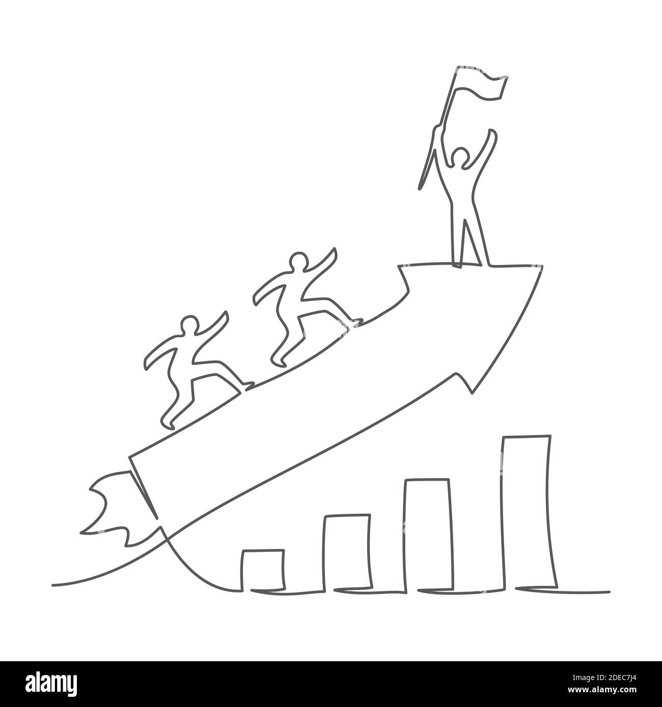 Group of persons flying on arrow One line drawing Business, teamwork ...