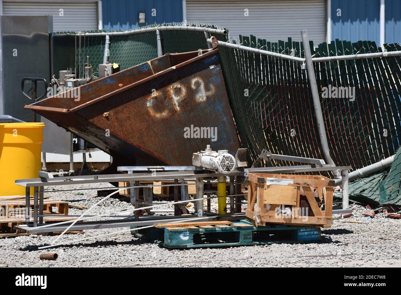 A construction site with various electronic instruments and a rusty ...