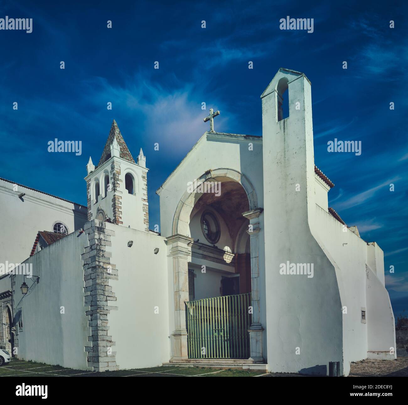 Low angle shot of Castle of Estremoz in Estremoz, Portugal under a blue ...