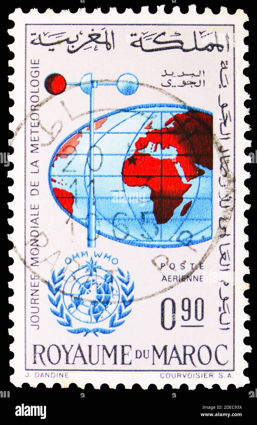 MOSCOW, RUSSIA - OCTOBER 17, 2020: Postage stamp printed in Morocco ...