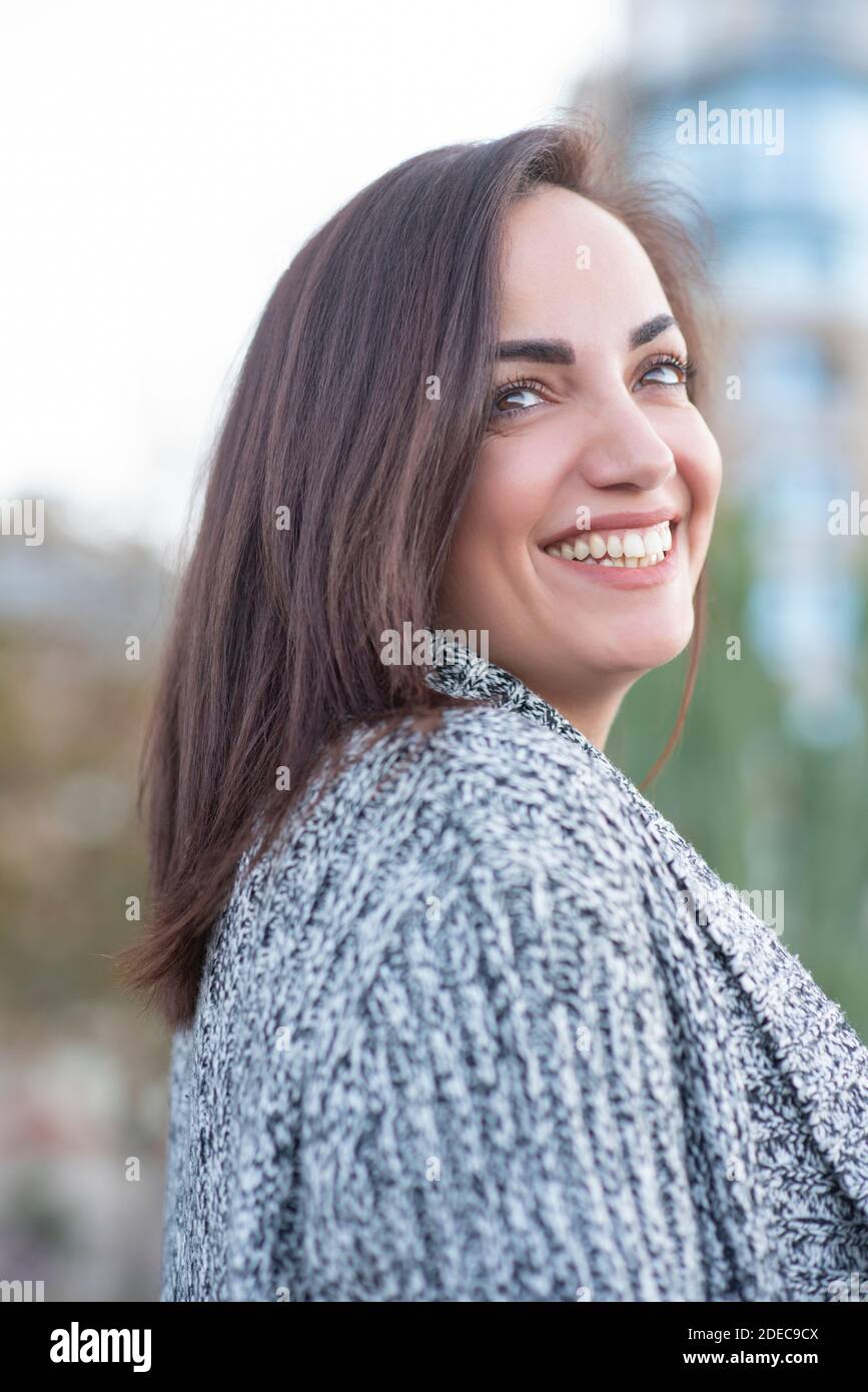 Beautiful 35 years old woman outdoors Stock Photo - Alamy