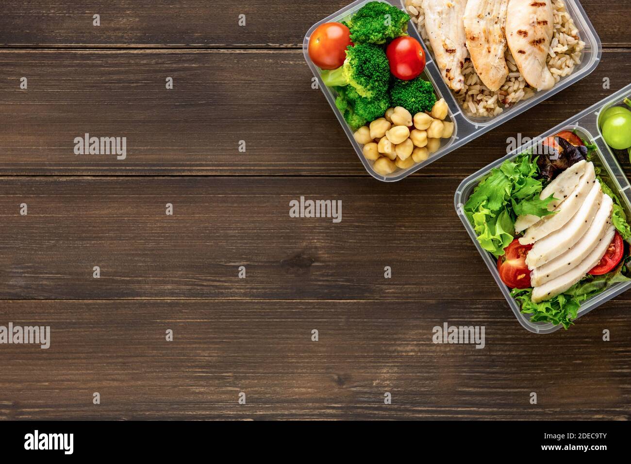 Clean healthy oil-free low fat ready to eat food in takeaway meal box ...