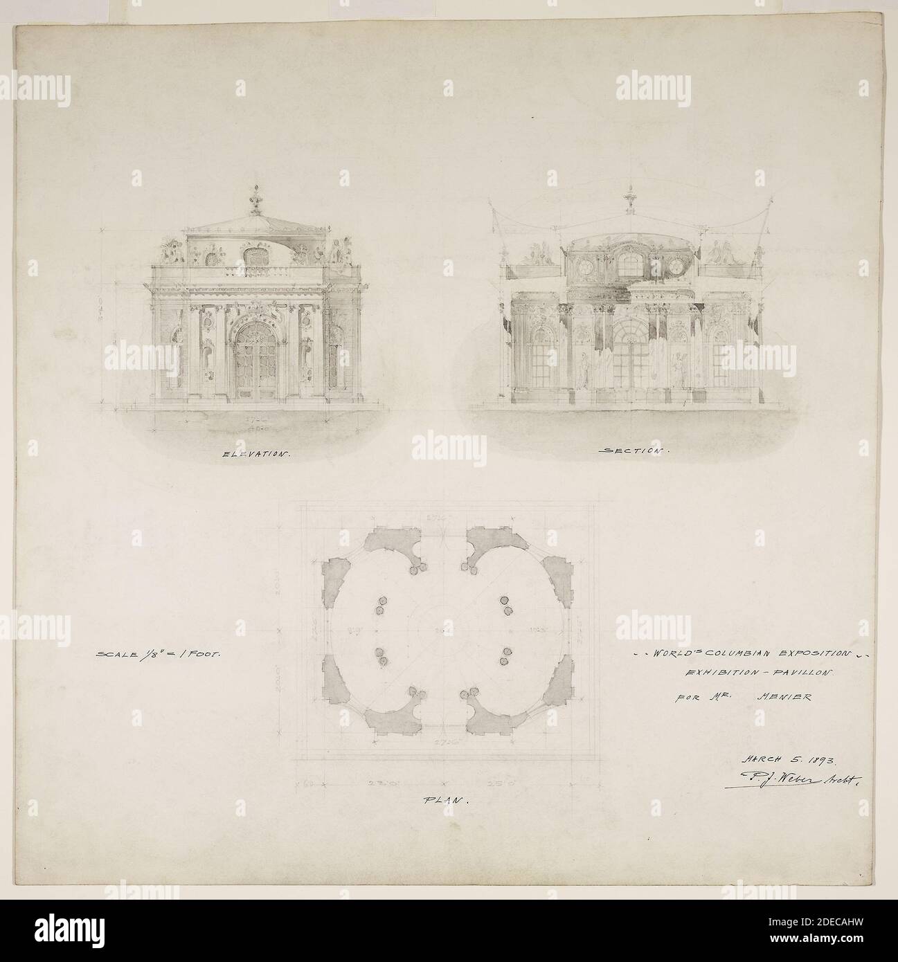 Graphite and wash with ink lettering on illustration board hi-res stock ...