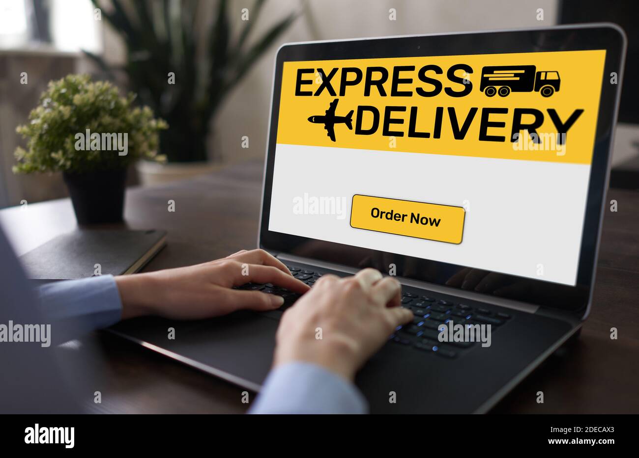 Express delivery form on screen, transportation and logistic concept ...