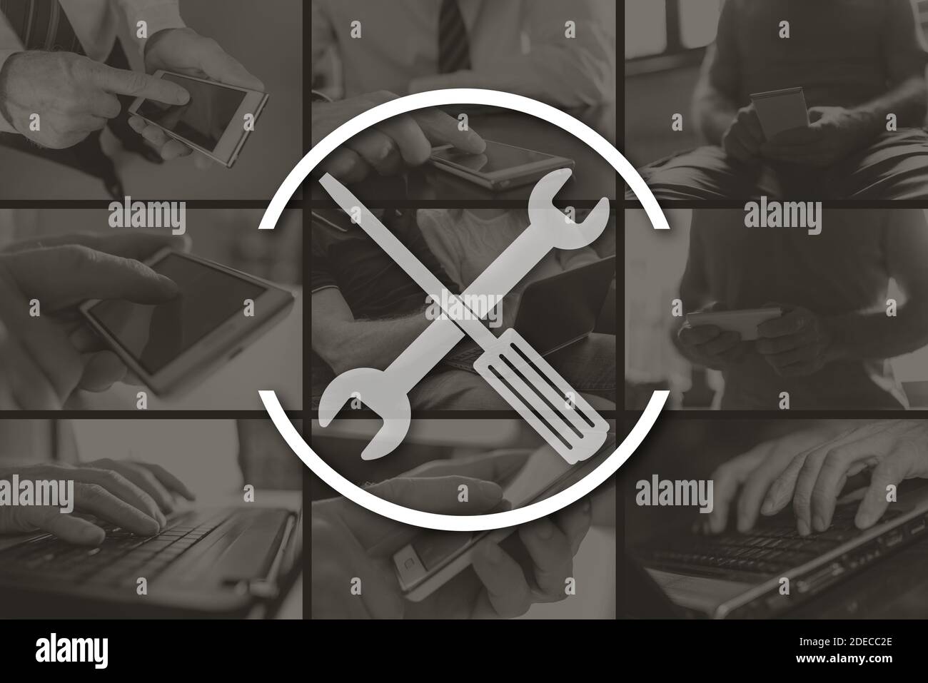 Website maintenance concept illustrated by pictures on background Stock ...