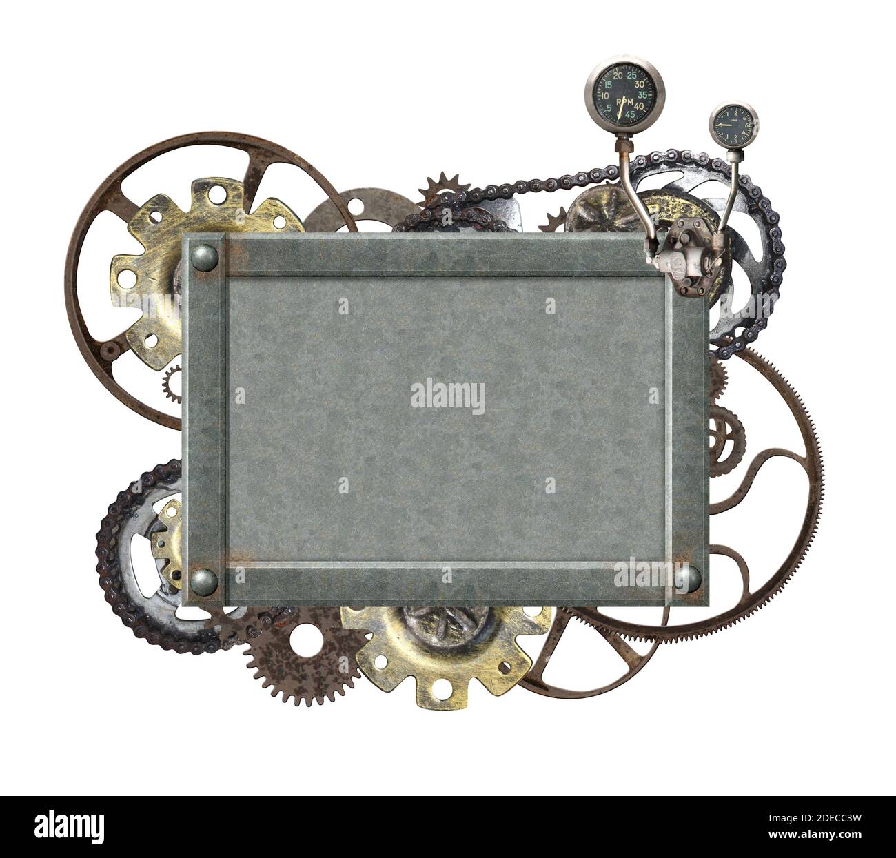 Metallic square frame with vintage machine gears and retro cogwheel ...