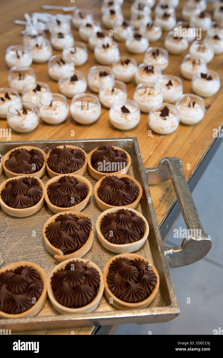 Chocolate vanilla flavoured mousse on a buffet table Stock Photo - Alamy