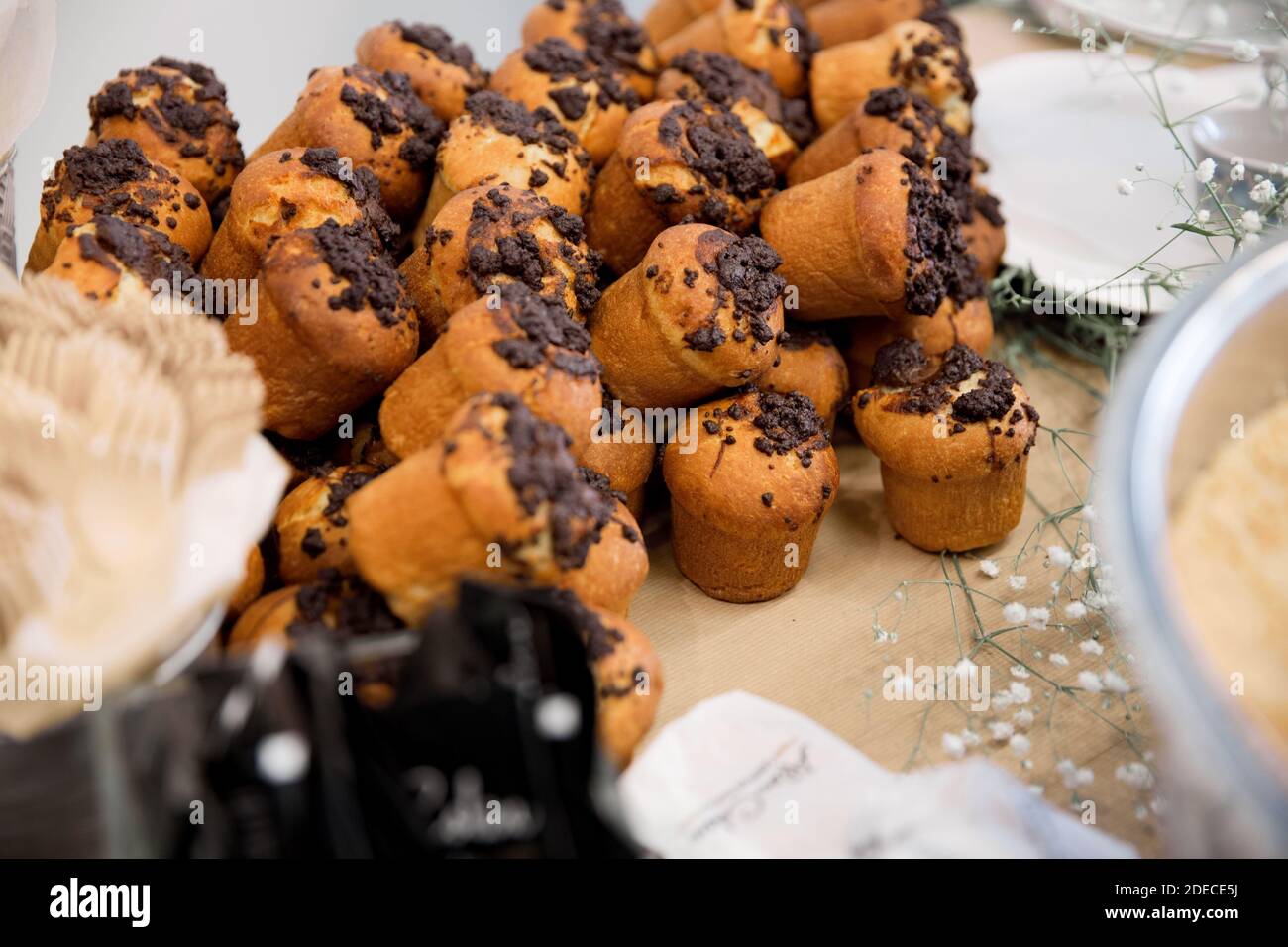 cupcakes and muffins on display on a breakfast buffet table Stock Photo ...