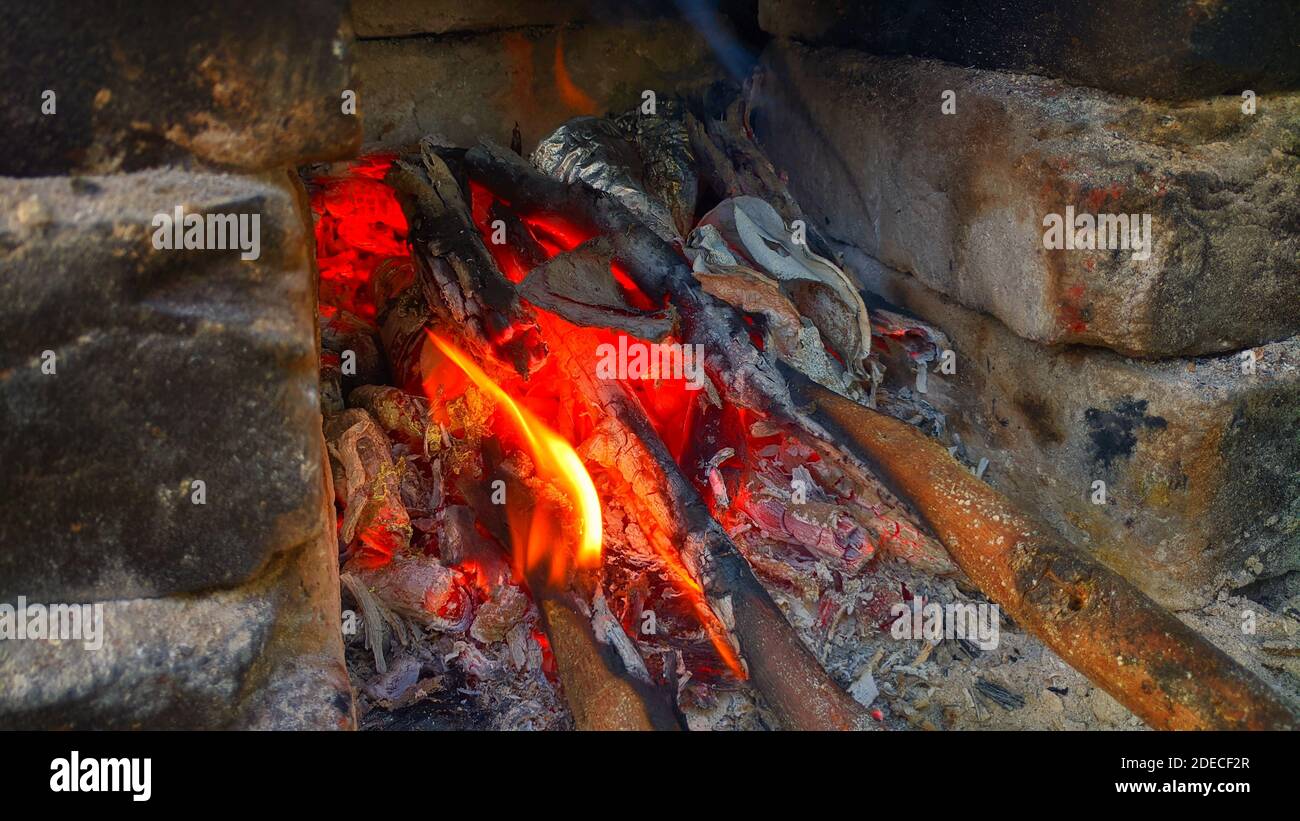 Indian rural stoves for village cooking. The taste of food is enhanced ...