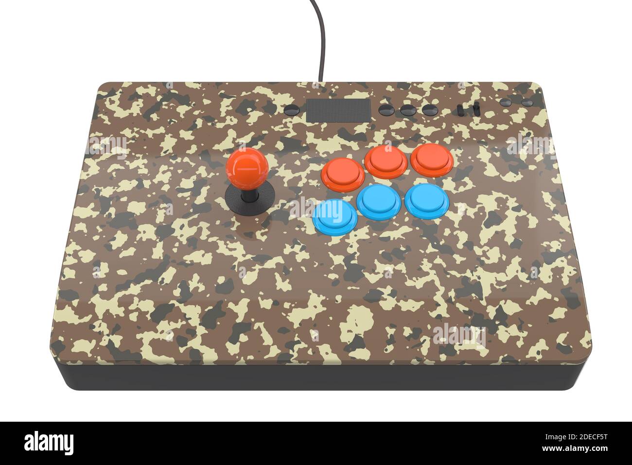 Vintage arcade game machine with colorful controllers isolated on white ...