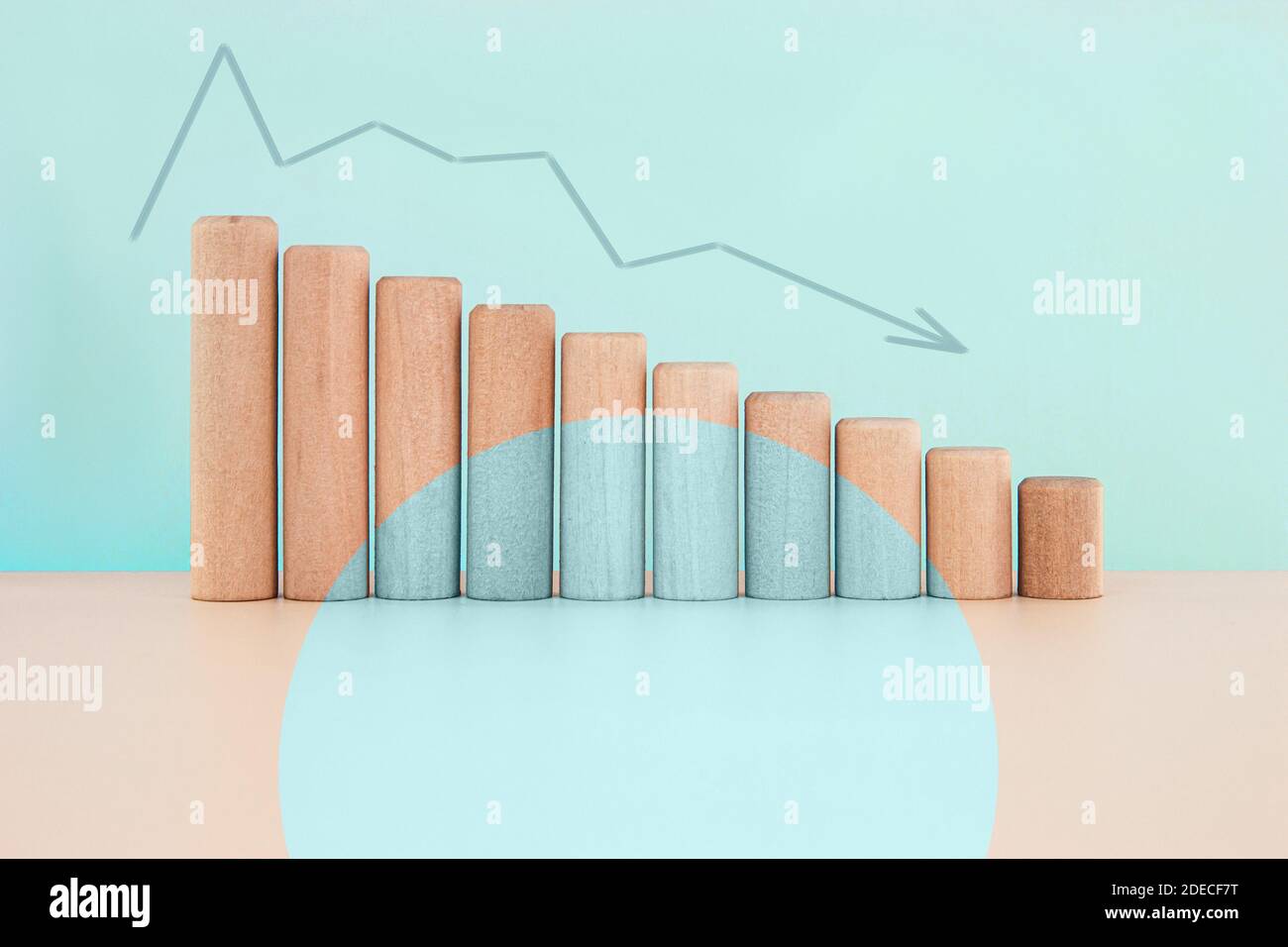 Wood block down graph with curve arrow, Risk management business ...