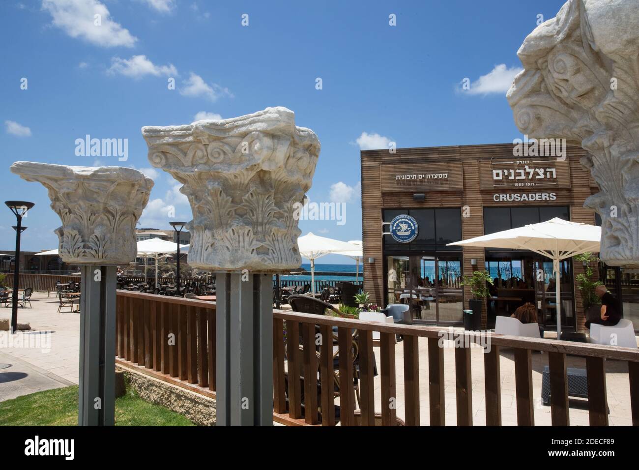 A restaurant in the old port at The ruins of Caesarea, on the ...