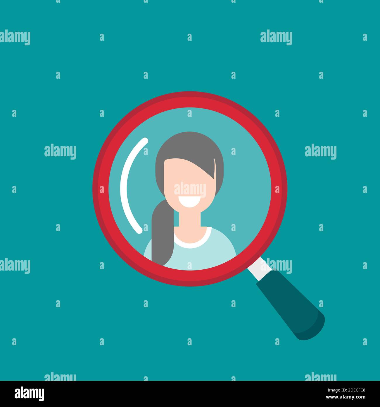 Recruitment Icon Red Magnifier With Human Isolated On Blue Magnifying