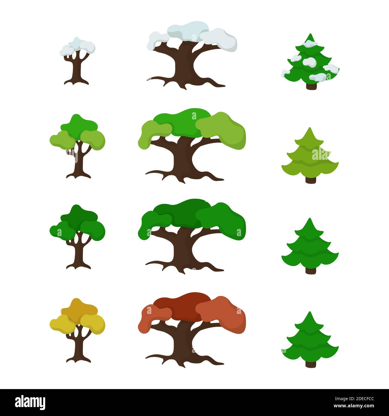 Trees set of four seasons. Spring, summer, autumn and winter nature ...