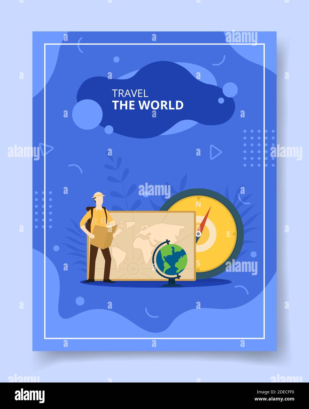 travel the world men standing nearby world map compass globe for ...