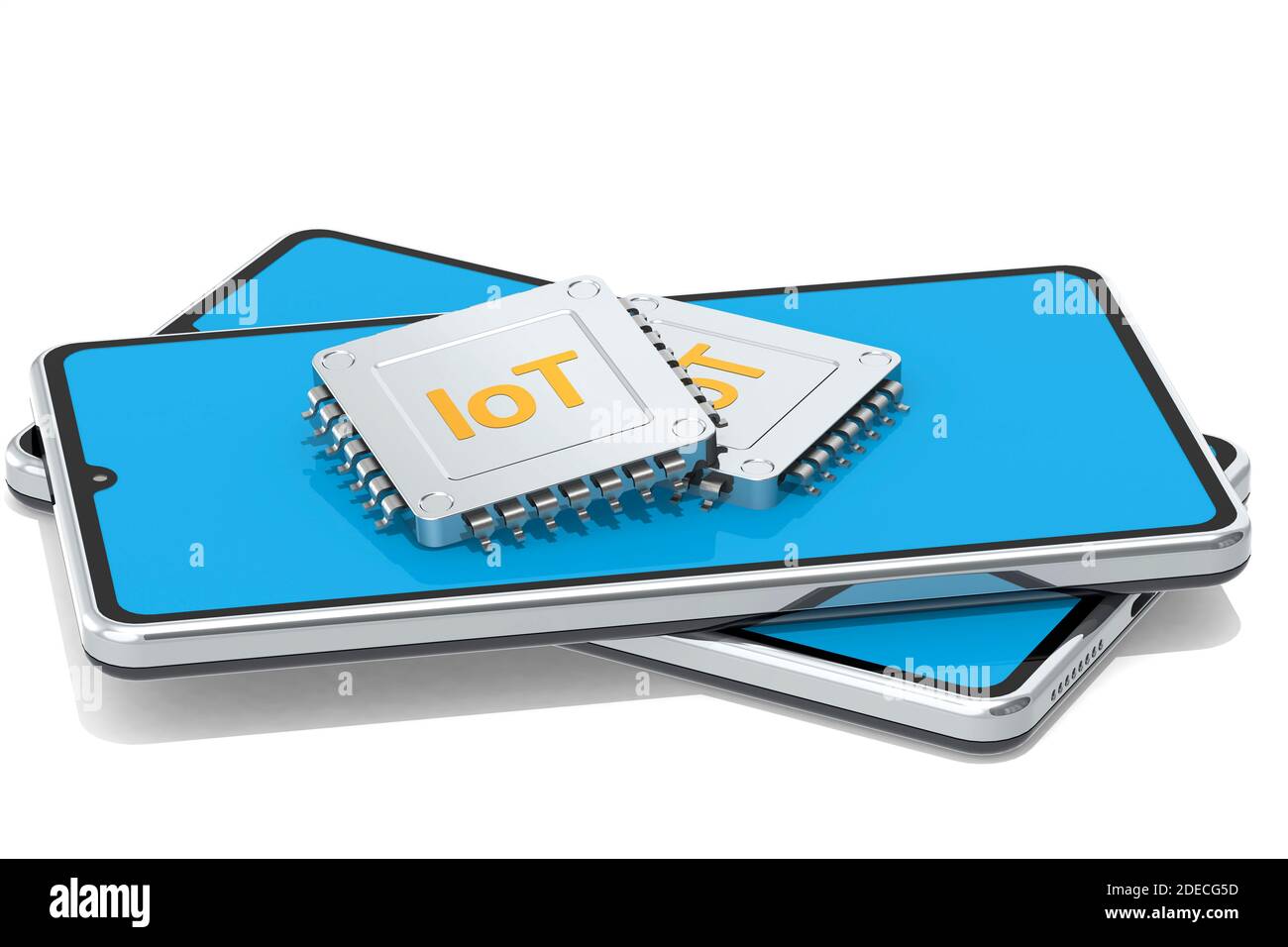 Blue screen smart phone with IOT chip, 3d renderin Stock Photo - Alamy