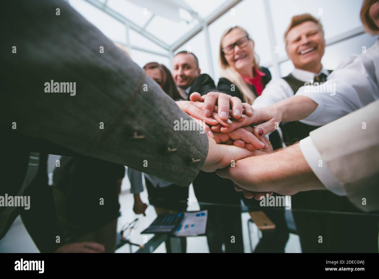 close up. a group of business people showing their overall success ...