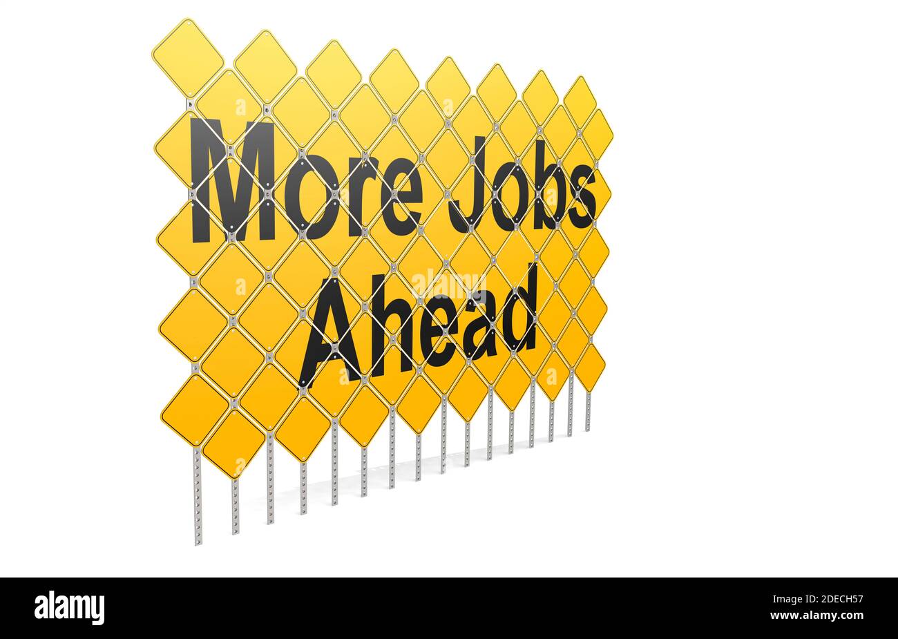 Giant yellow road signs with more jobs ahead word, 3d rendering Stock ...
