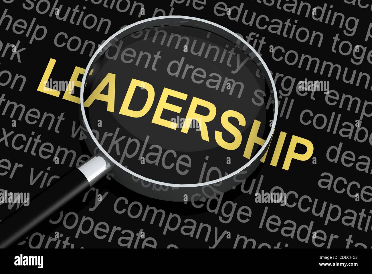 Leadership word under magnifying glass, 3D rendering Stock Photo - Alamy