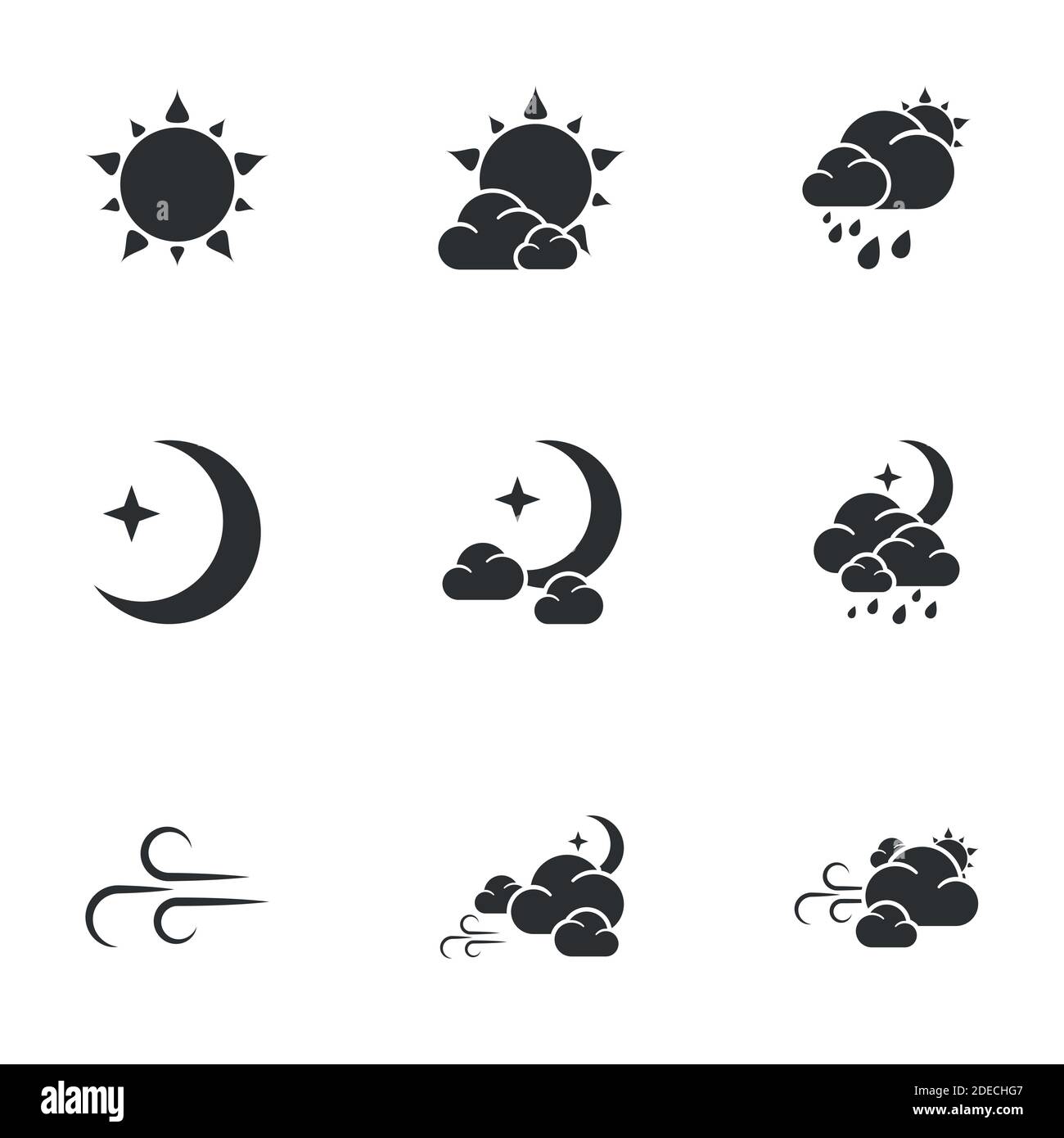 Weather icons illustration background Black and White Stock Photos ...