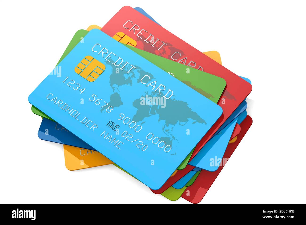 Multiple credit cards with various of color, 3d rendering Stock Photo ...