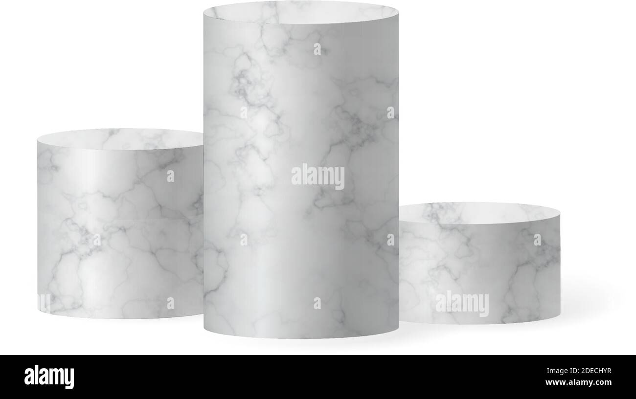 Marble cylinder podium scene, winner pedestal. White marble cylinder ...