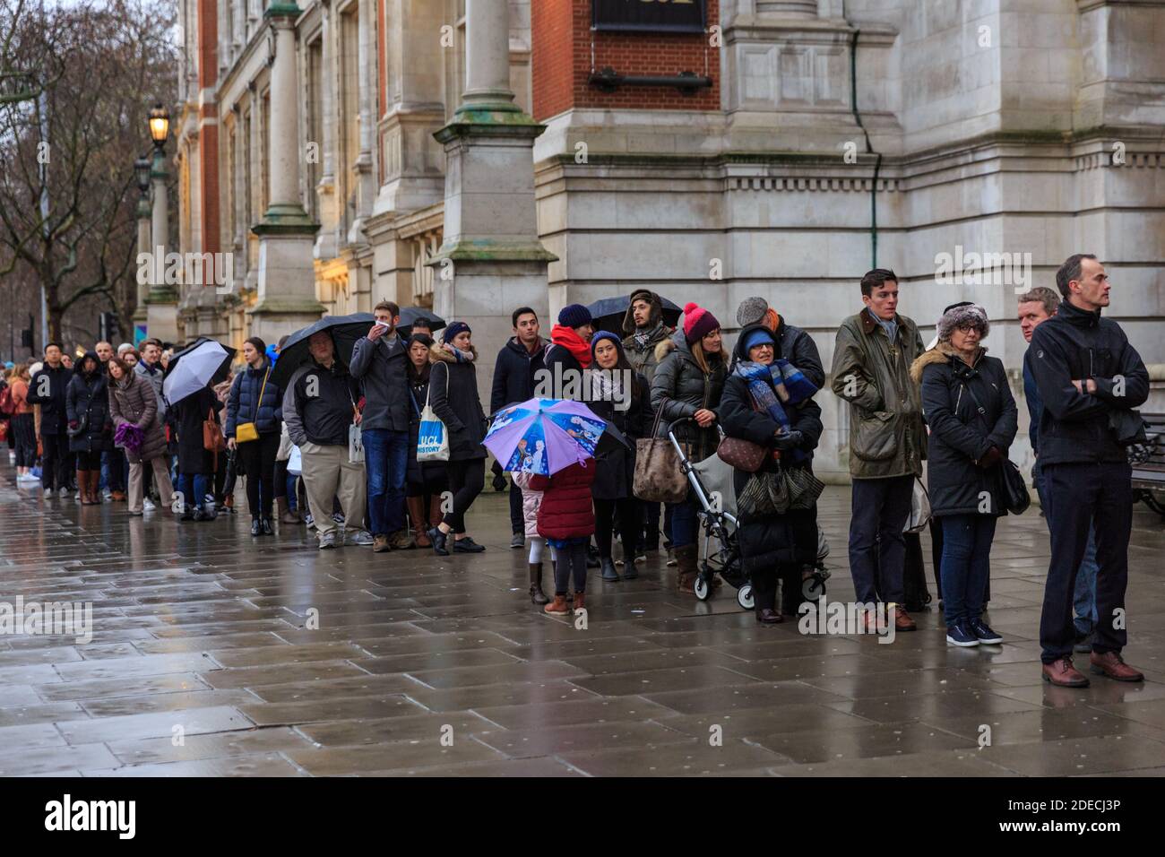 Long queue of visitors and tourists, entrance line outside the Victoria ...