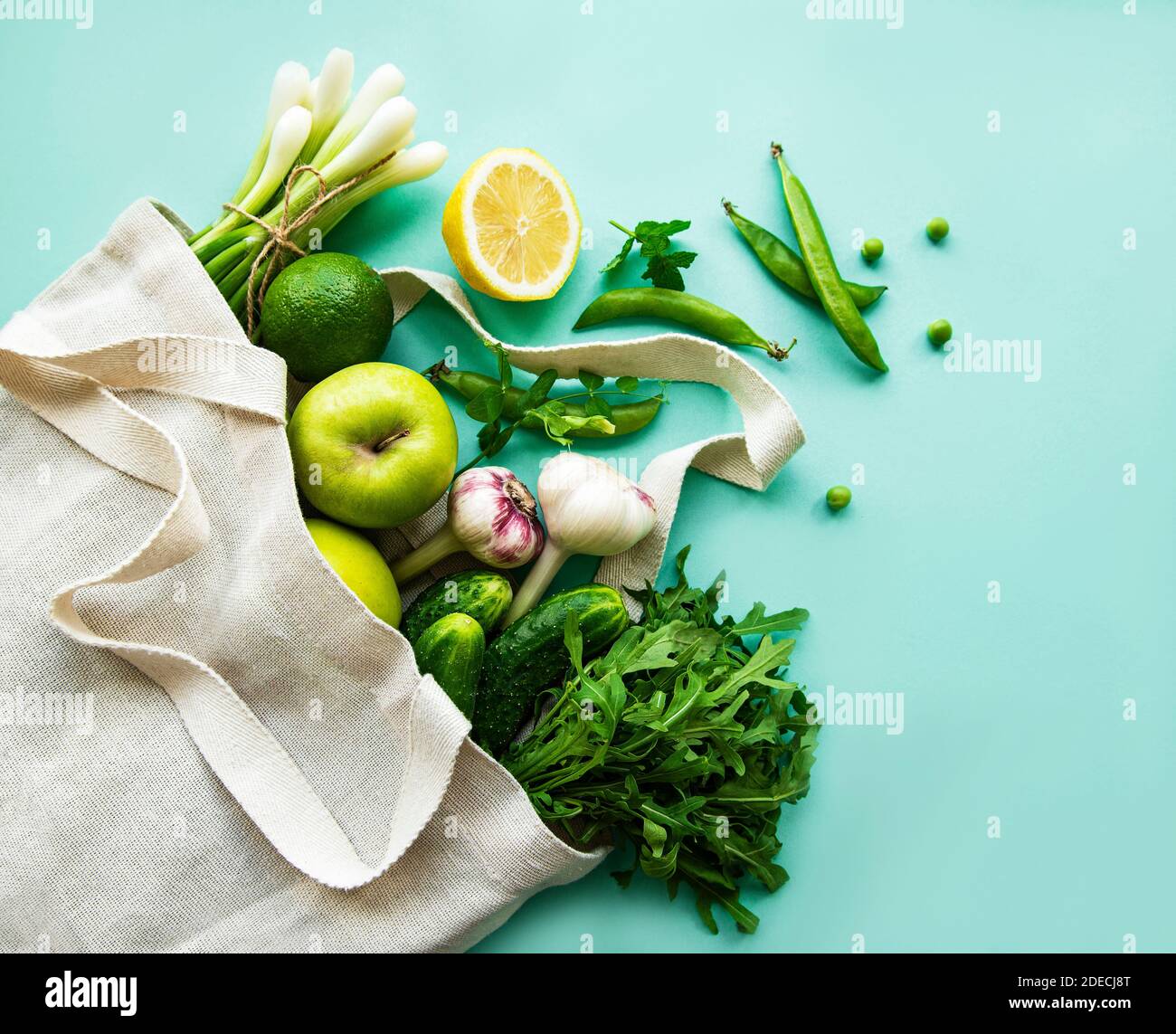 Zero waste food shopping. eco natural bags with fruits and vegetables ...