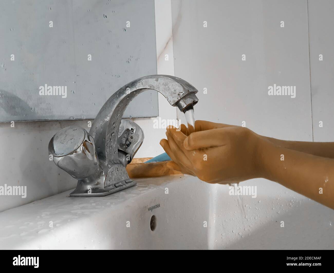 Masked Children washing hands during coronavirus pandemic. Hand wash ...