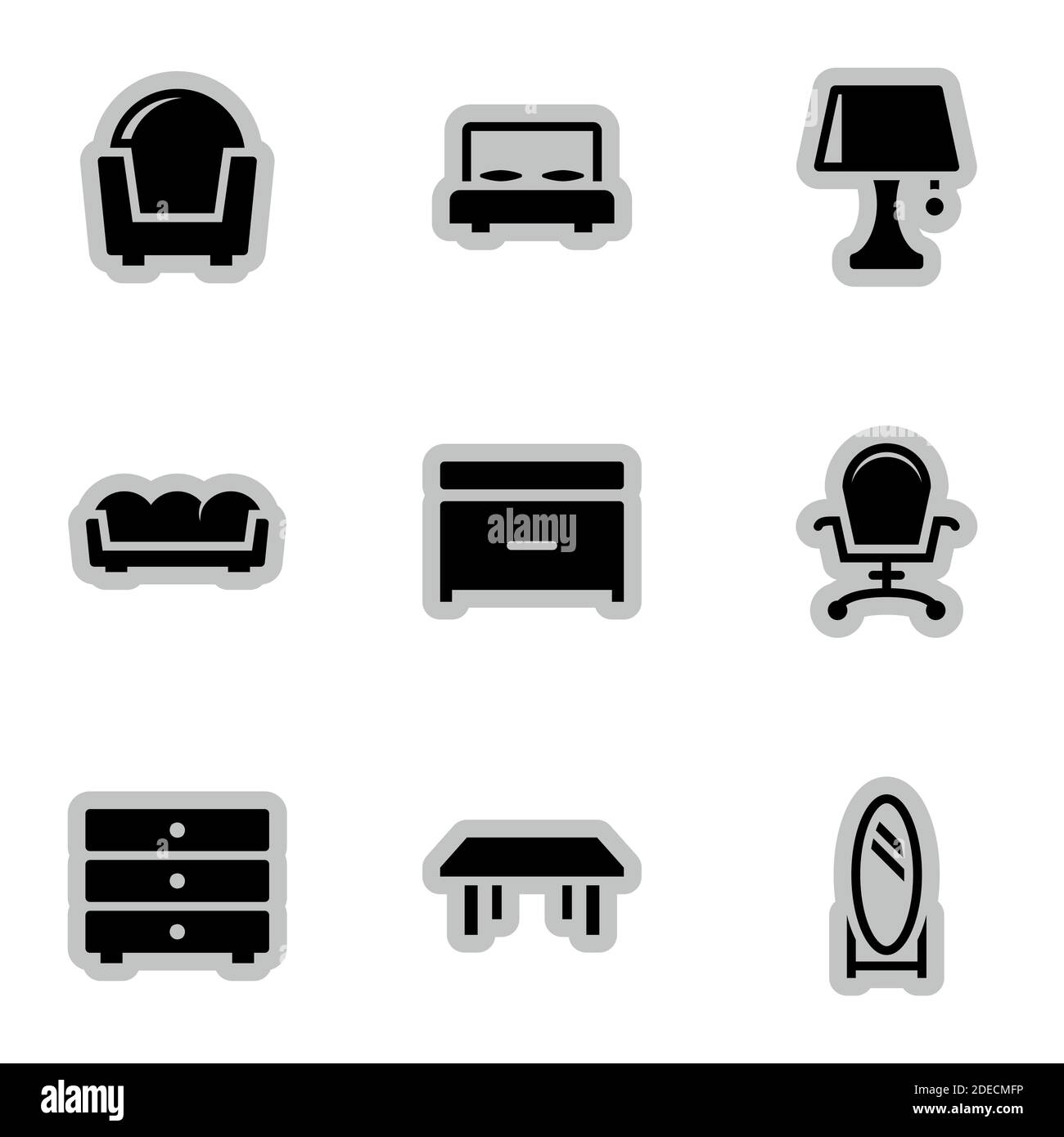 Icons for theme Furniture, home interior, vector, icon, set. White ...